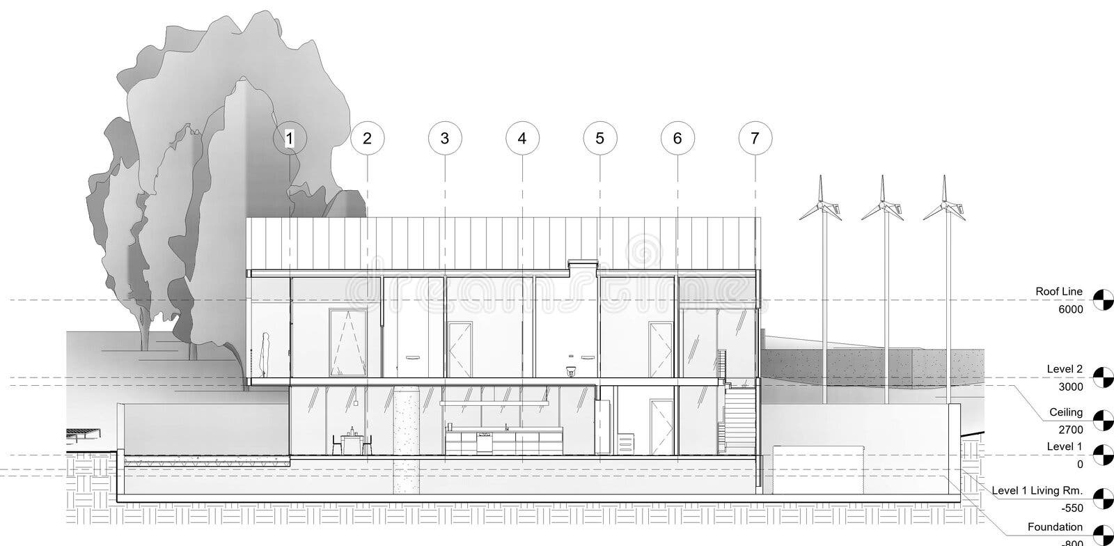 Architectural Sectional Elevation Design Illustration Stock ...