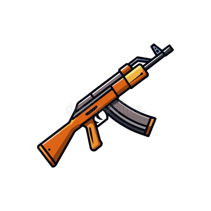 Illustrated Automatic Rifle with Cartoon Style and Dynamic Angle Stock ...