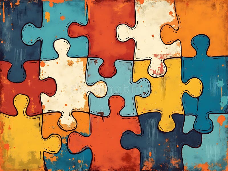 Illustrated Background Featuring Puzzle Pieces with Abstract Textures ...