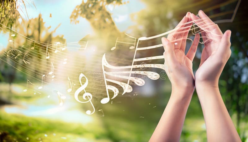 Illustrated Background with Music Notes and Hands Stock Illustration ...