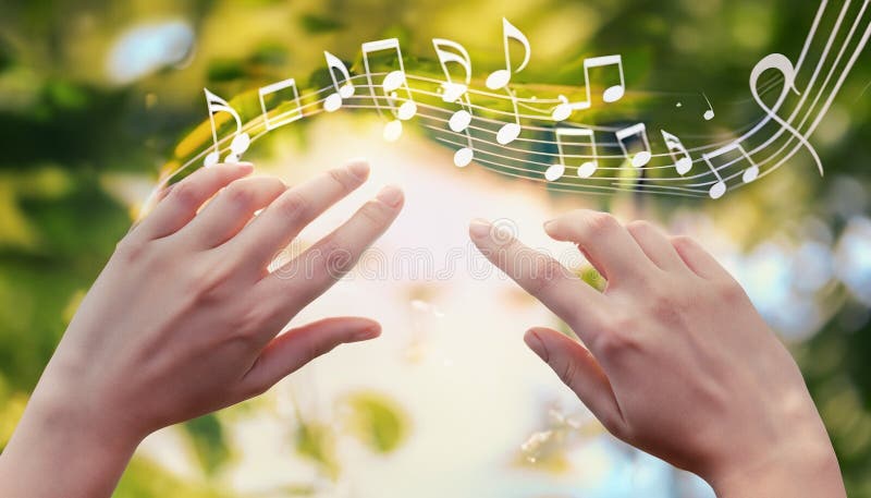 Illustrated Background with Music Notes and Hands Stock Illustration ...