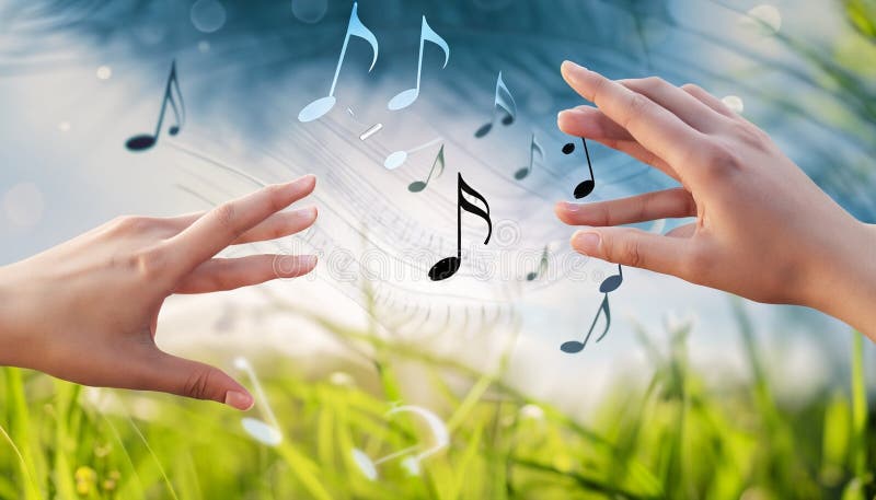Illustrated Background with Music Notes and Hands Stock Illustration ...