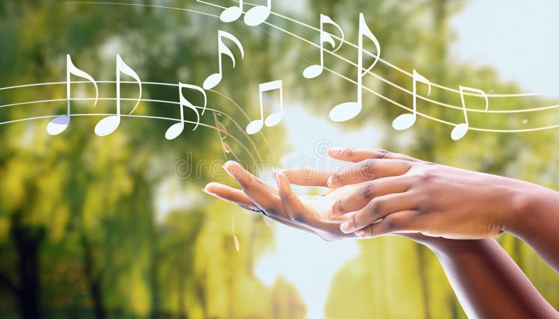 Illustrated Background with Music Notes and Hands Stock Illustration ...