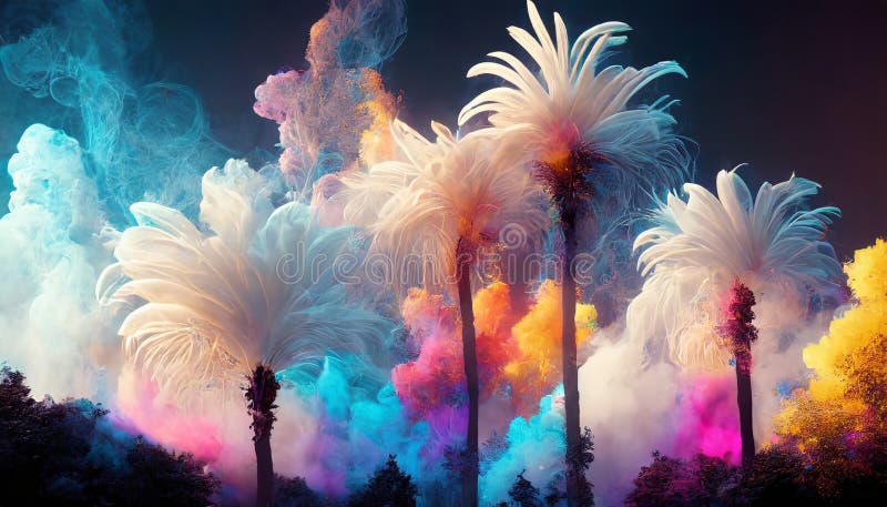 Illustrated Background with Palm Trees and Smoke Stock Illustration ...
