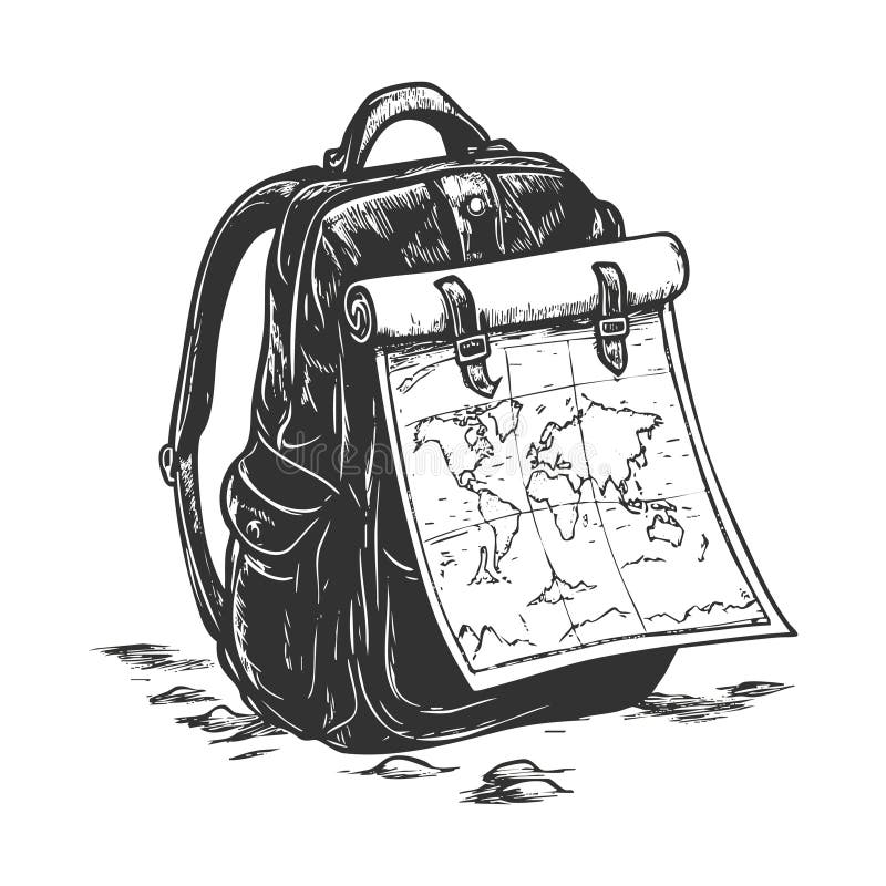 Illustrated Backpack with a World Map, Symbolizing Travel and ...