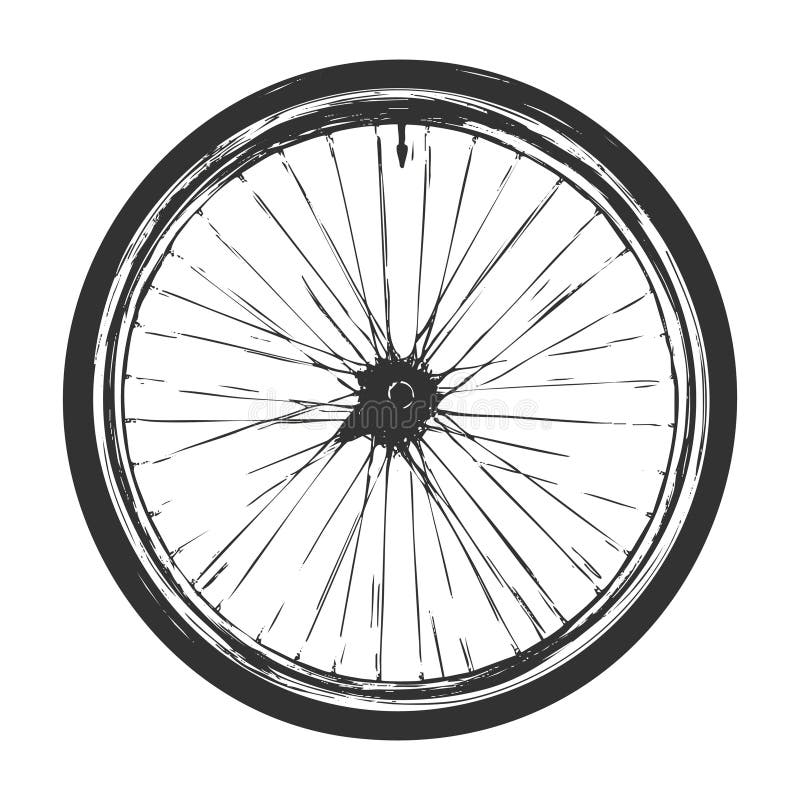 Illustrated Bicycle Wheel with Detailed Spokes in Black and White ...
