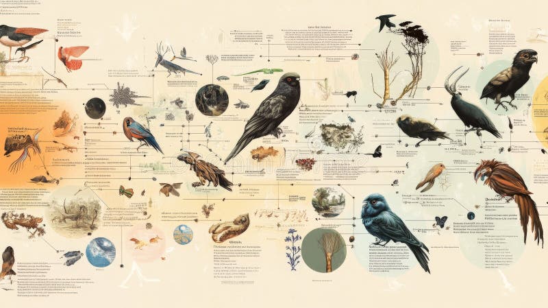 Illustrated Biodiversity Timeline of Birds and Wildlife Evolution Stock ...