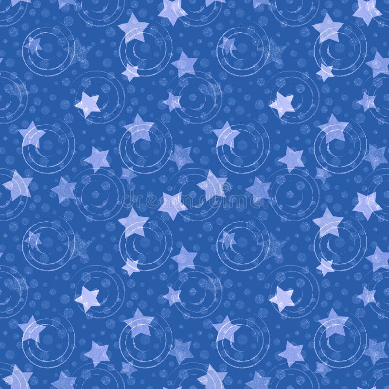 Illustrated Blue Pattern with Stars and Spirals Stock Illustration ...