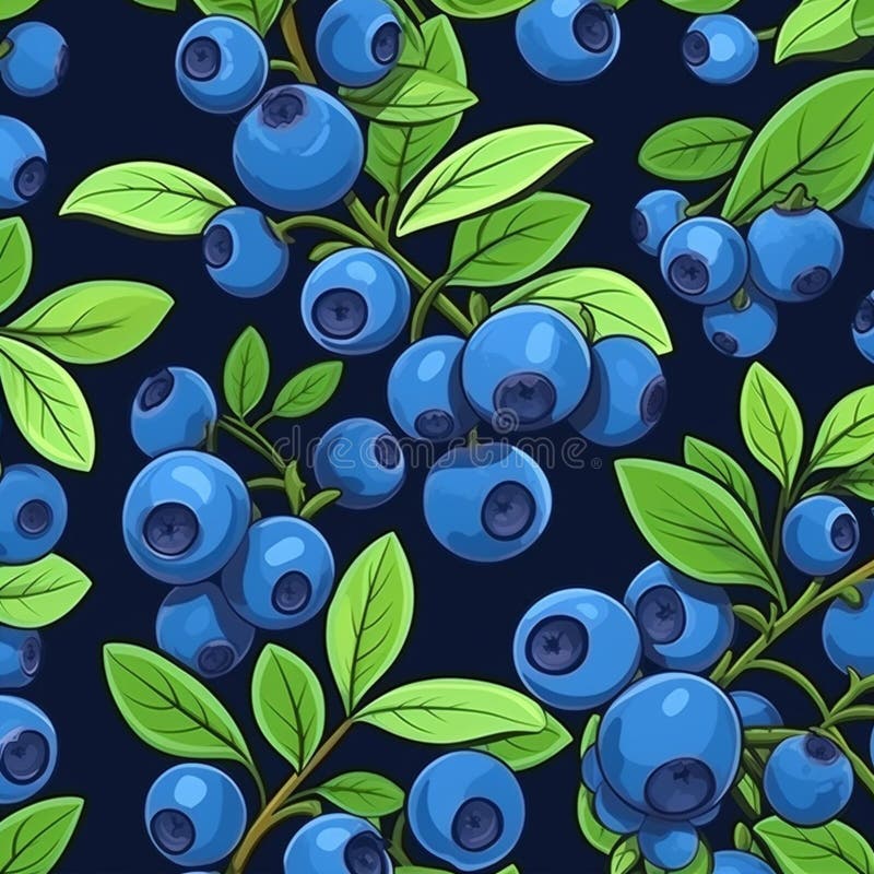 Illustrated Blueberry Background Tile Stock Illustration - Illustration ...
