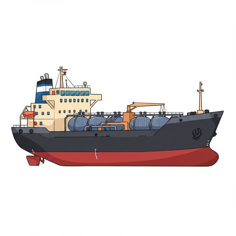 Llustrated Cargo Ship with a Black Hull and Red Bottom. the Vessel ...