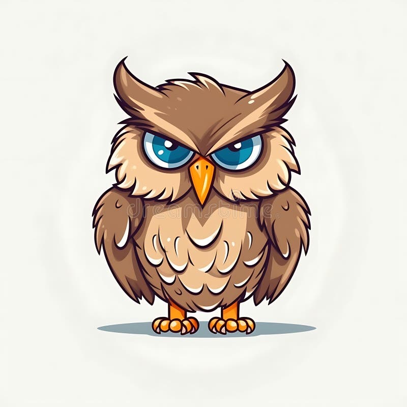 Illustrated Cartoon Owl with Piercing Blue Eyes and a Feisty Expression ...