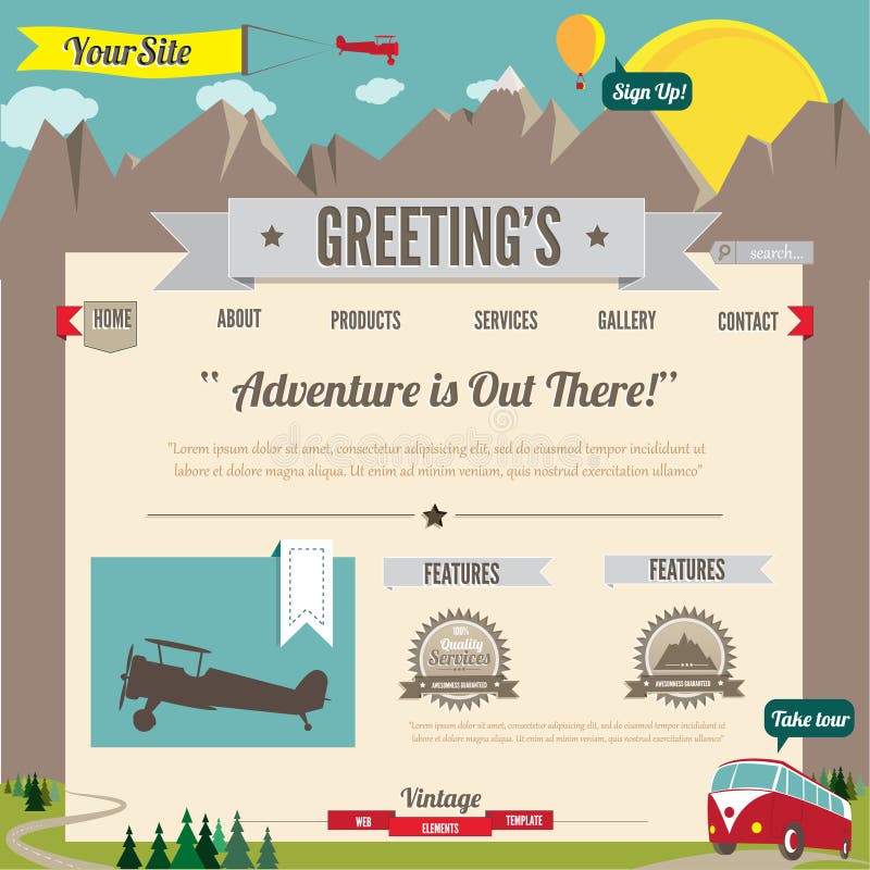 Illustrated Cartoon-retro Styled Website Template Stock Vector ...