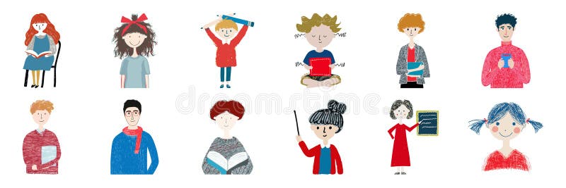 Illustrated Characters Engaged in Various Activities in Hand Drawn ...