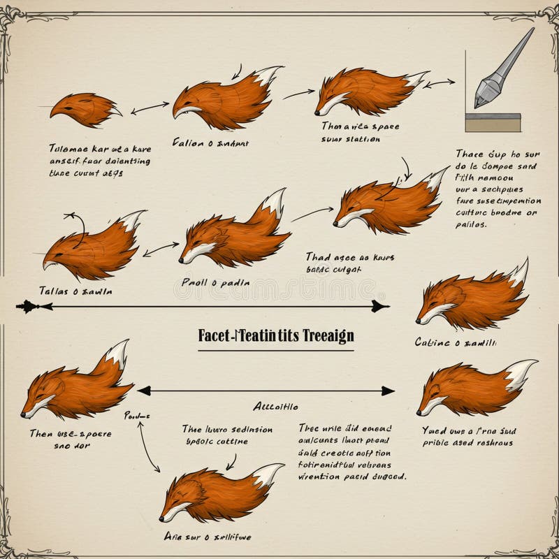 Illustrated Chart Depicting the Evolution of a Fox-like Character ...