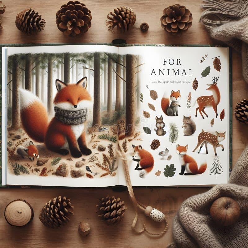 An Illustrated Childrens Book about Animals, Open To a Page with Forest ...