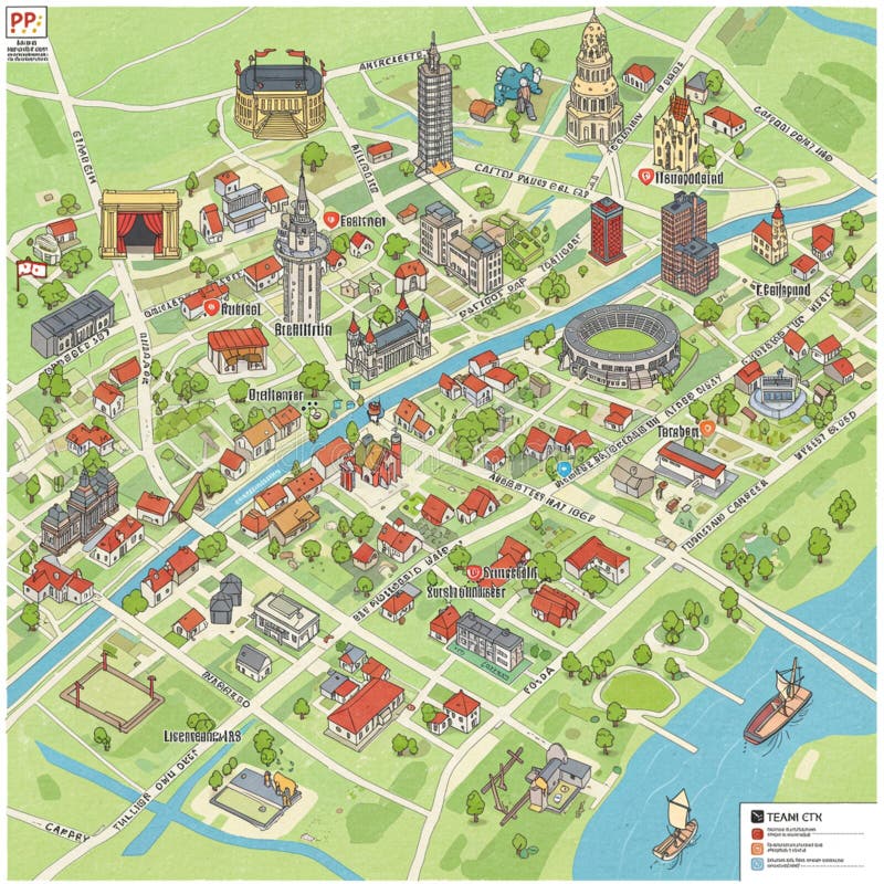 Illustrated City Map with Whimsical and Imaginative Elements. the ...