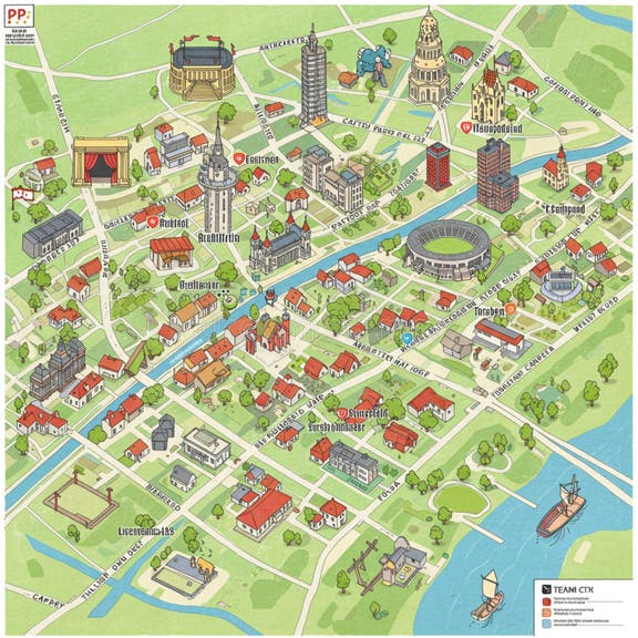 Illustrated City Map with Whimsical and Imaginative Elements. the ...