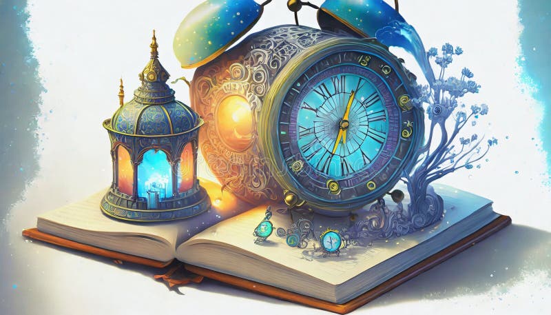 Illustrated clock and book stock illustration. Illustration of circle ...