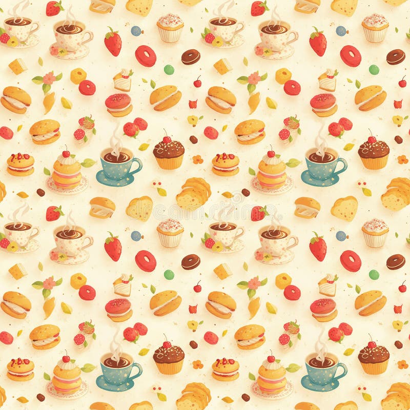 Illustrated Coffee and Dessert Pattern Stock Illustration ...