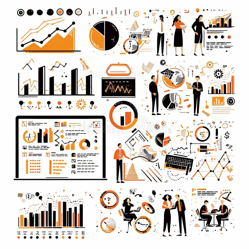 Illustrated Collection Showcasing Business Analytics, Teamwork, and ...