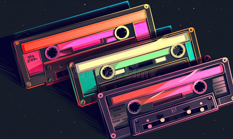 Illustrated Colorful Cassette Tape Pattern Design Creating Using ...