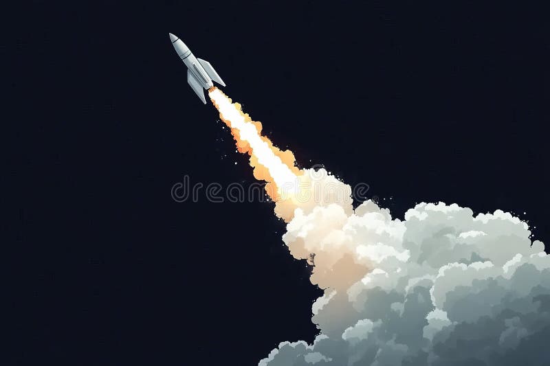 Illustrated Comic Style Artwork of a Rocket Launching from Earth into ...