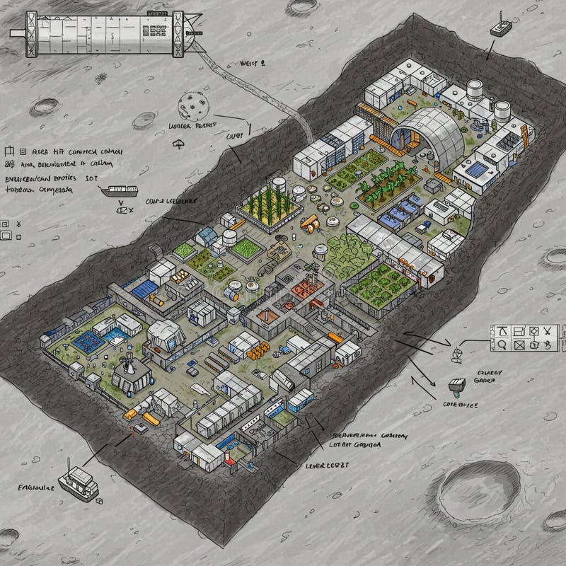 Illustrated Concept of a Lunar Base Embedded in the Moon S Surface. the ...
