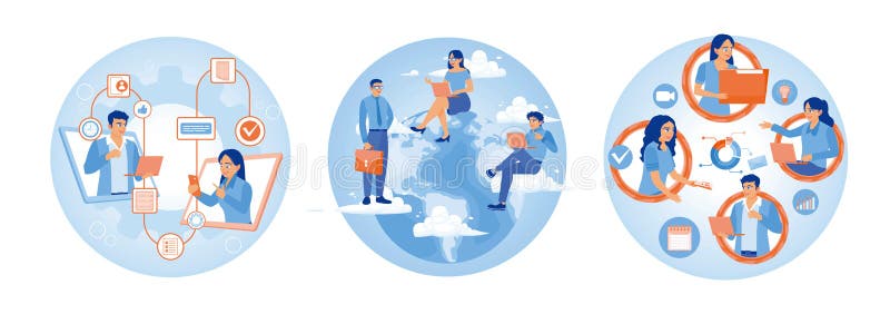 Illustrated Concepts of Remote Work and Digital Collaboration Around ...