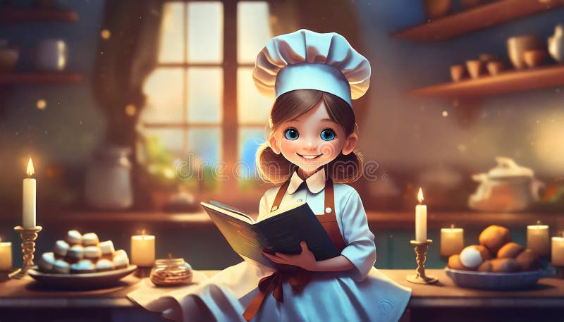 Illustrated Cookbook with Cookbook in the Kitchen Stock Illustration ...