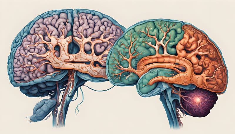 Illustrated Cross-section of the Human Brain Stock Illustration ...