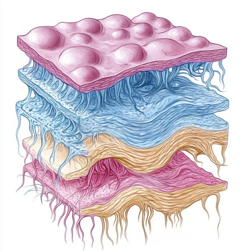 Illustrated Cross-section of Skin Showing Textured Layers with Focus on ...