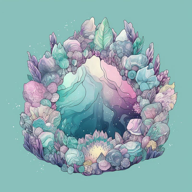 Illustrated Crystal Cave on White Background. Created Using Ai ...