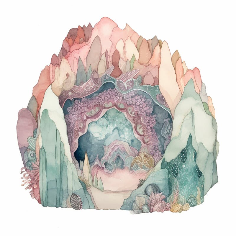 Illustrated Crystal Cave on White Background. Created Using Ai ...
