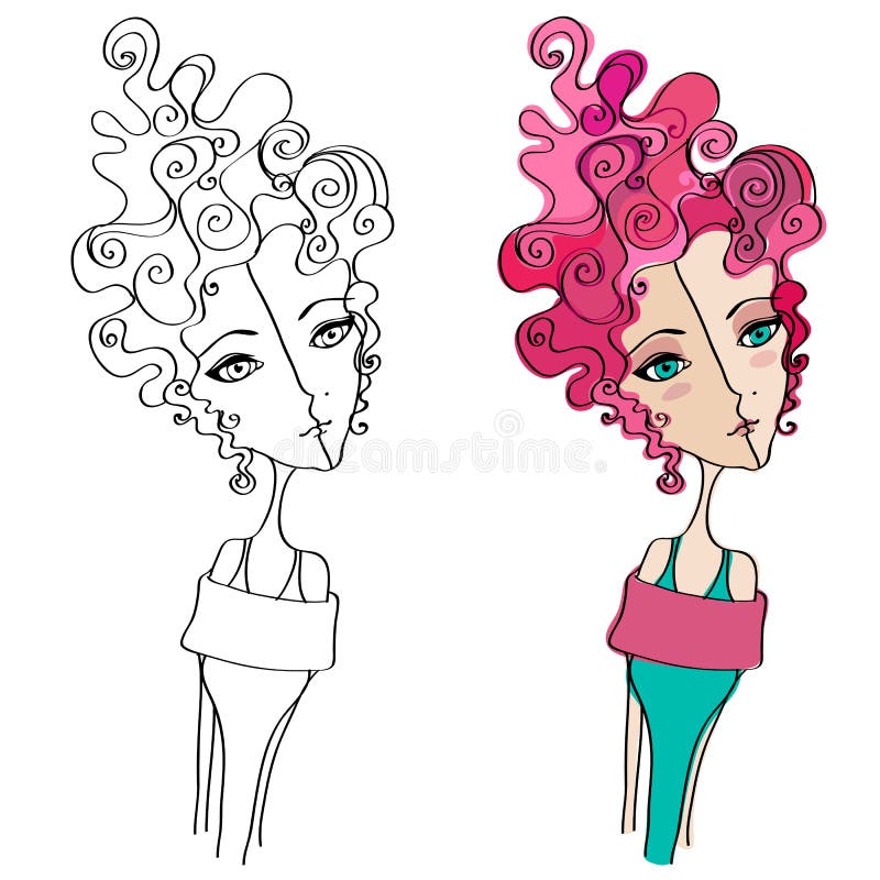 Illustrated Cute Abstract Girl Stock Vector - Illustration of people ...