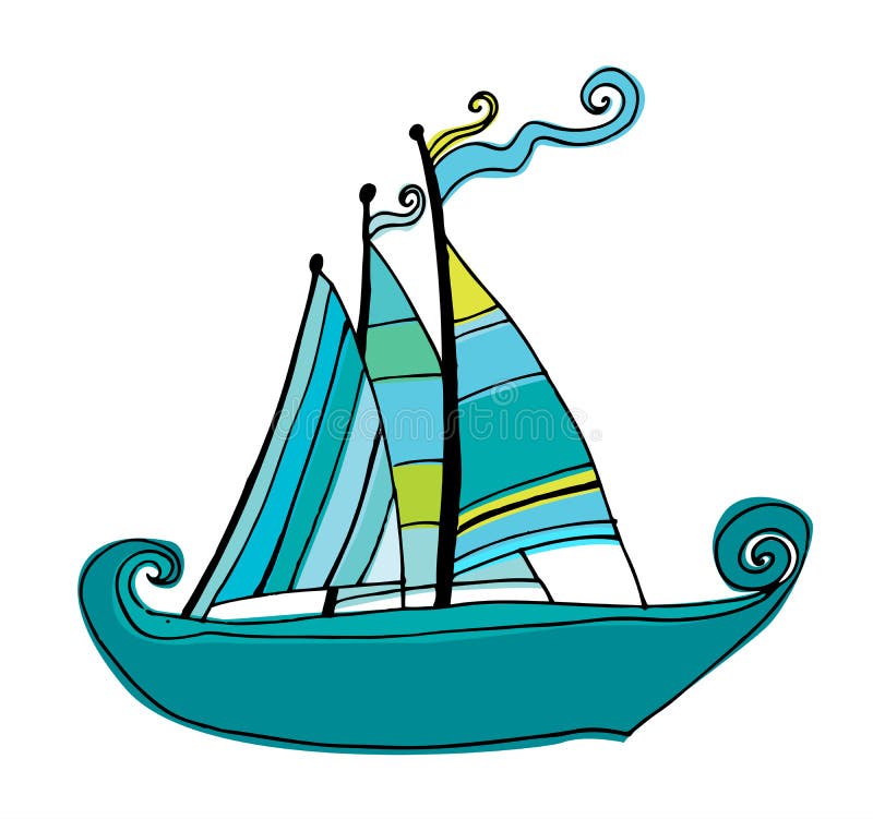 Illustrated Cute Sailing Boat Stock Vector - Illustration of floating ...