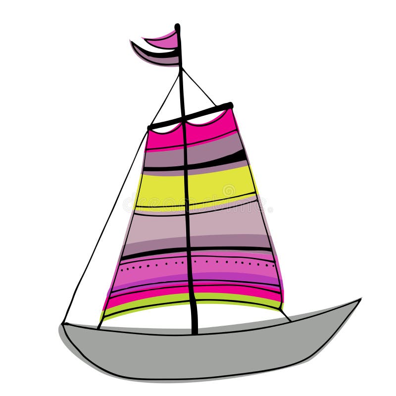 Illustrated Cute Sailing Boat Stock Vector - Illustration of ...