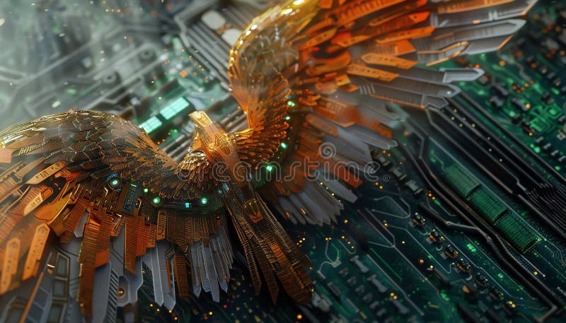 Illustrated Cybernetic Wing Design with Electronic Components Stock ...