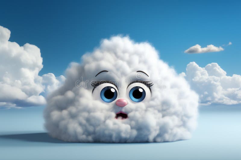 Illustrated 3D Cute Thinking Face with Cloud on Blank Canvas Stock ...
