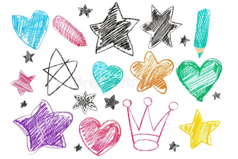 Illustrated Decoration Featuring a Crown with Star and Heart Symbols ...