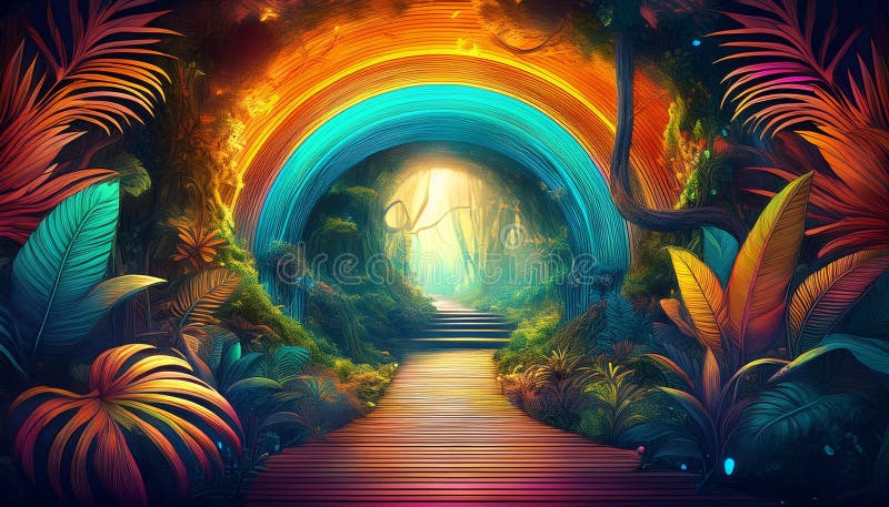 Illustrated Dense Jungle with a Path in the Middle Stock Illustration ...