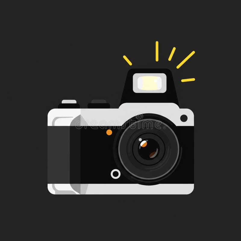 Illustrated Digital Camera with a Prominent Lens Centered in the Image ...