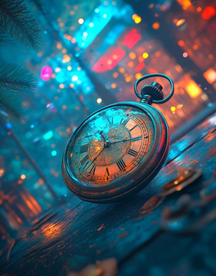 Illustrated Digitally, a Pocket Watch in Festive New Year Theme Stock ...