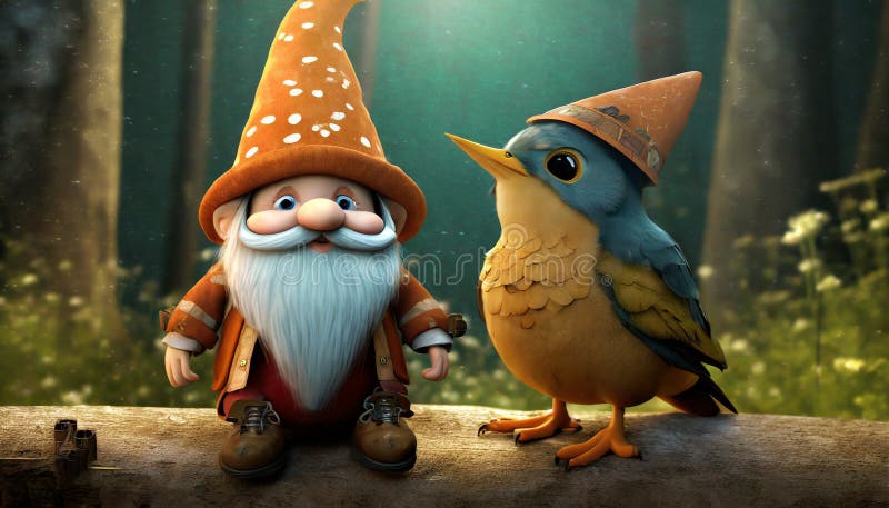 Illustrated Dwarf with a Bird Stock Illustration - Illustration of ...