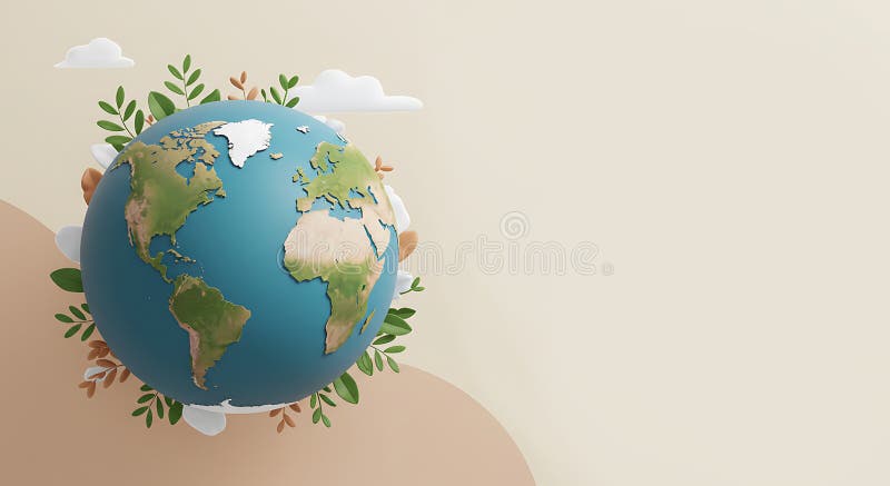 Earth Globe with Green Leaves and Clouds Illustration Stock ...