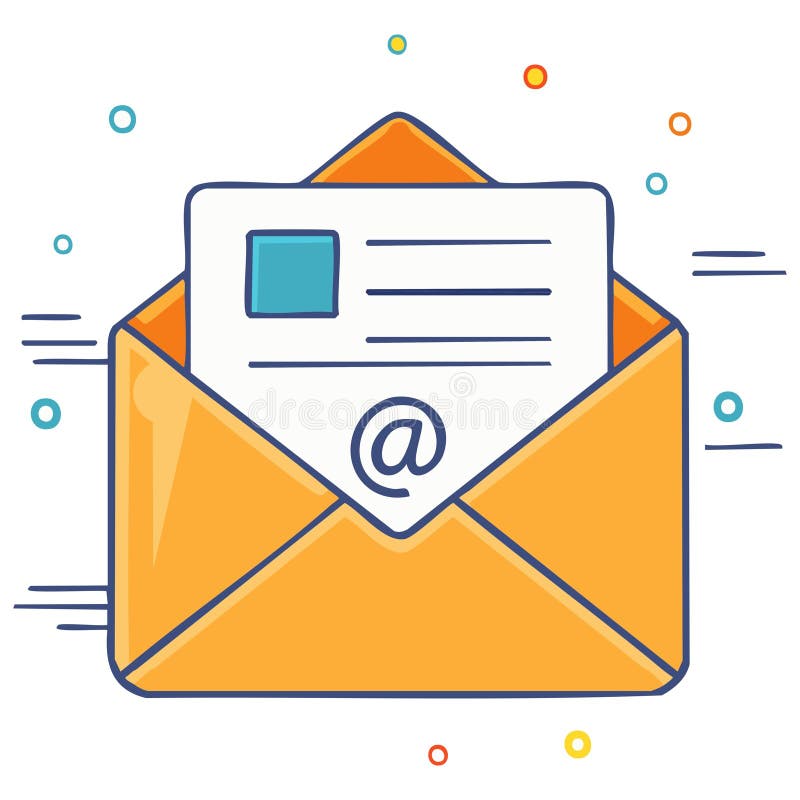Illustrated Email Message Arriving in an Open Orange Envelope ...