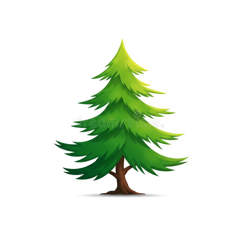 Illustrated Evergreen Tree on a White Background. the Tree Features a ...