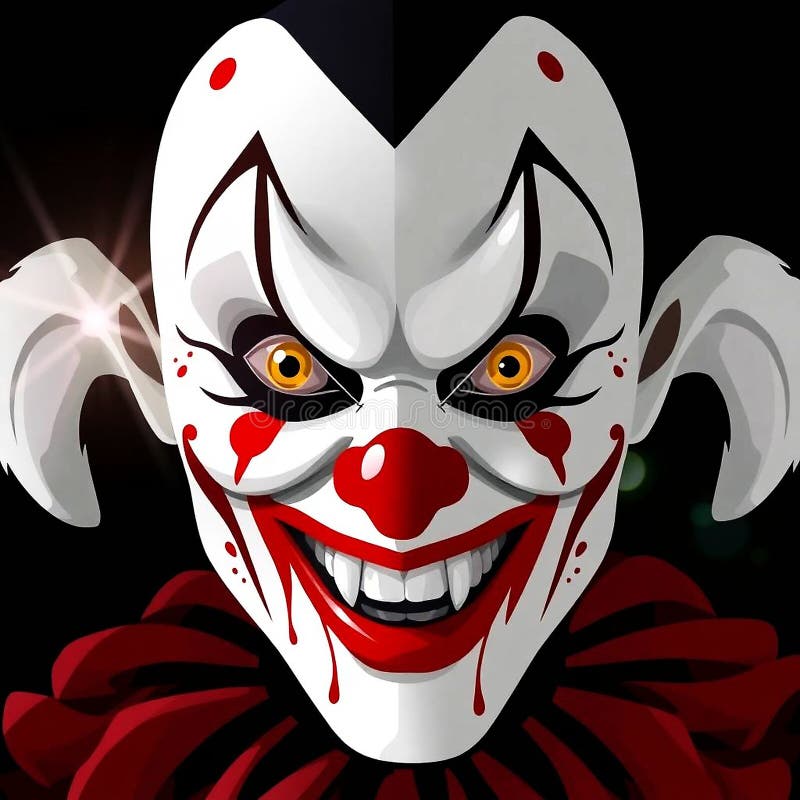 Illustrated Evil Clown Face with a Menacing Expression. Stock ...