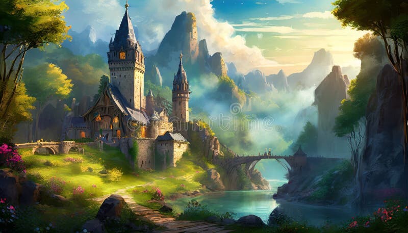 Illustrated Fairy Tale Background Stock Photo - Image of tower ...