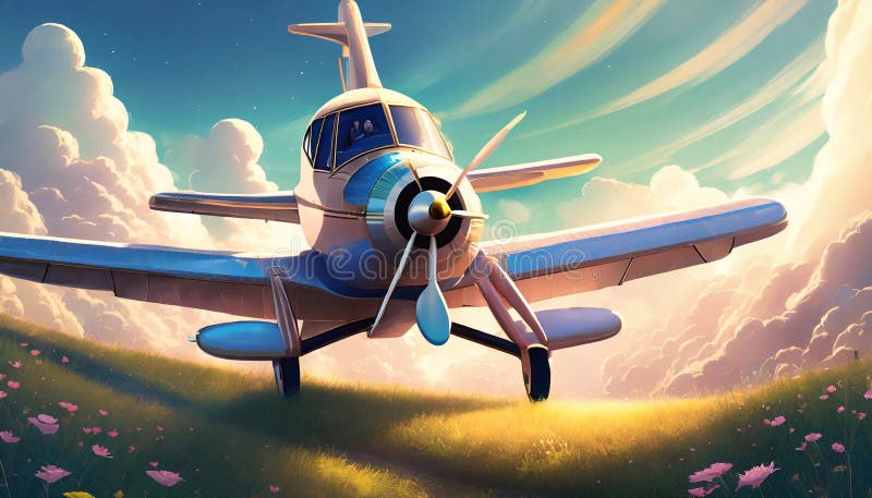 Illustrated Fairy Tale Plane among the Clouds Stock Illustration ...