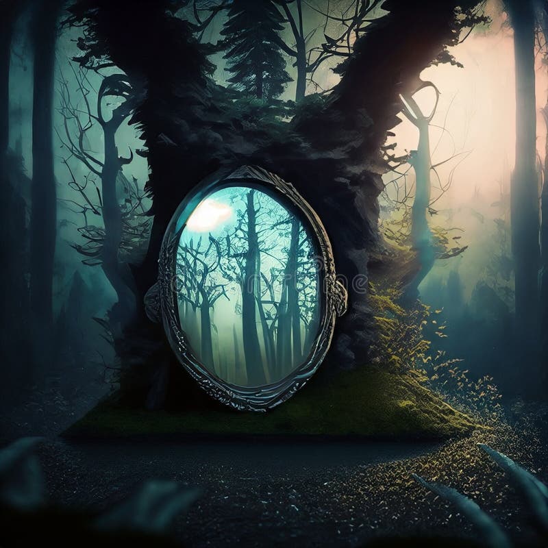 Illustrated Fantasy Forest with a Mirror Suitable As a Cover Stock ...